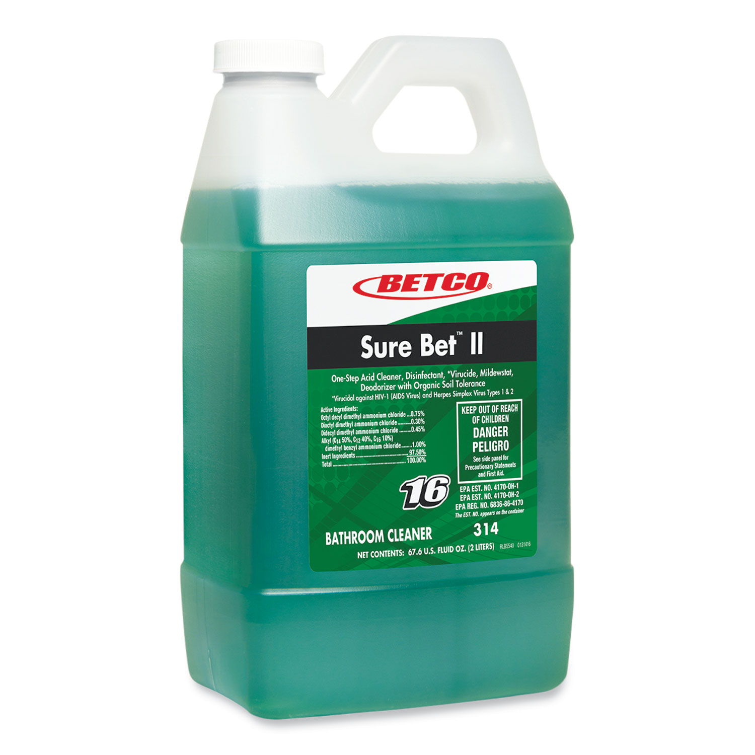 Betco Fastdraw Sure Bet II Foaming Disinfectant, Acid Cleaner, Citrus ...