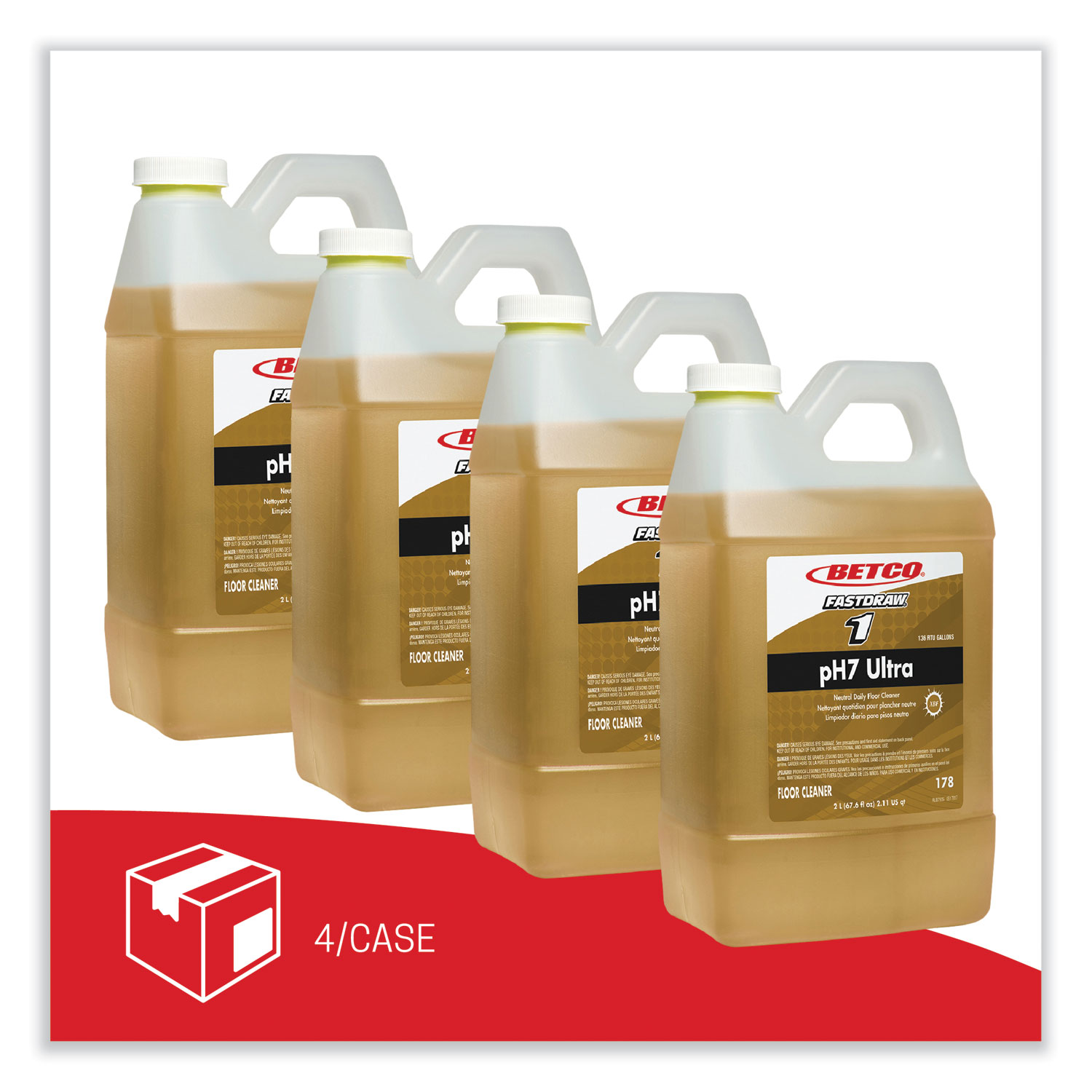 Betco Fastdraw pH7 Ultra Neutral Cleaner, 2 L, 67.6 oz, Bottle - 4/Case