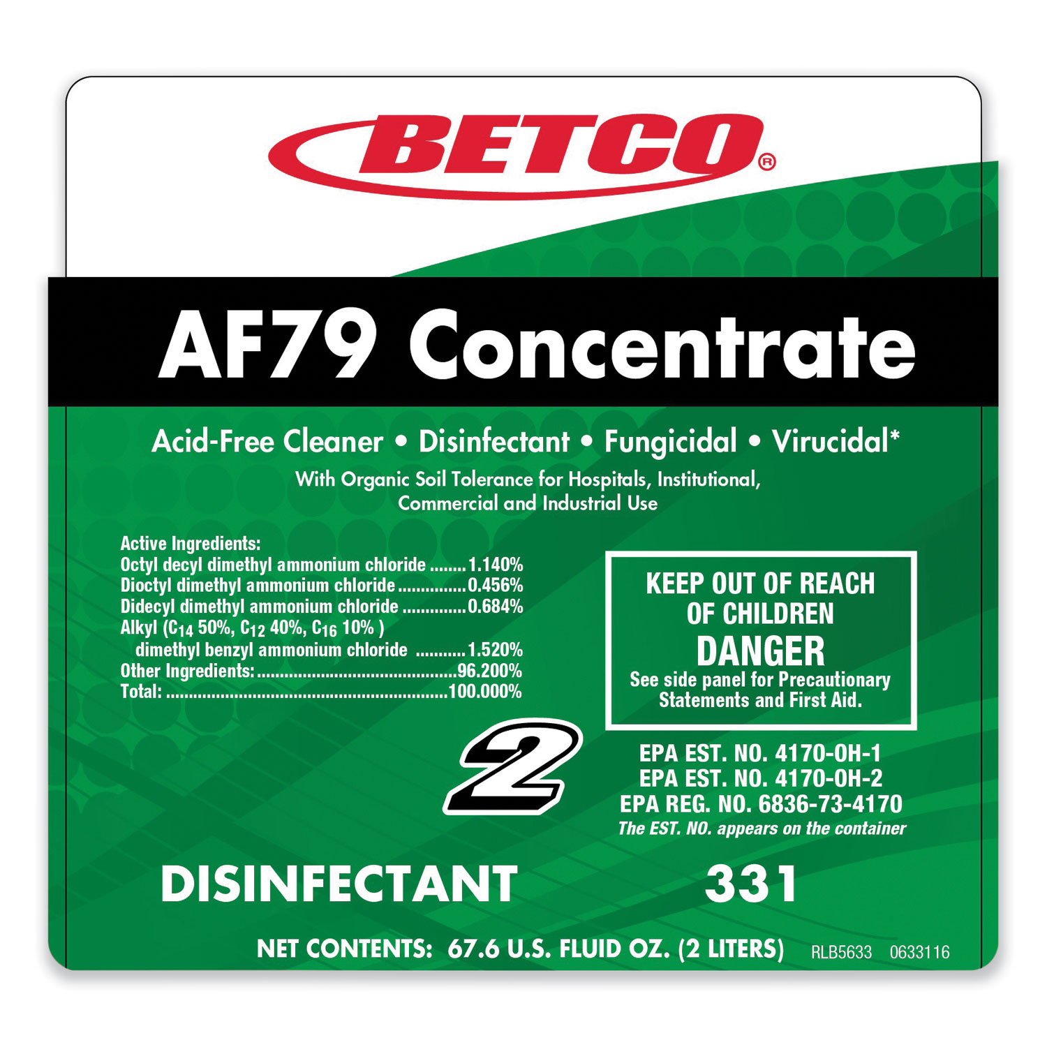 Betco Fastdraw AF79 Acid-Free Bathroom Cleaner Concentrate, Ocean Breeze Scent, 2 L, 67.6 oz ...